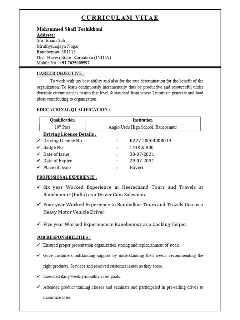 Mohammed Shafi Toshikhani CV and Other Docs | PDF | Learning | Cognition