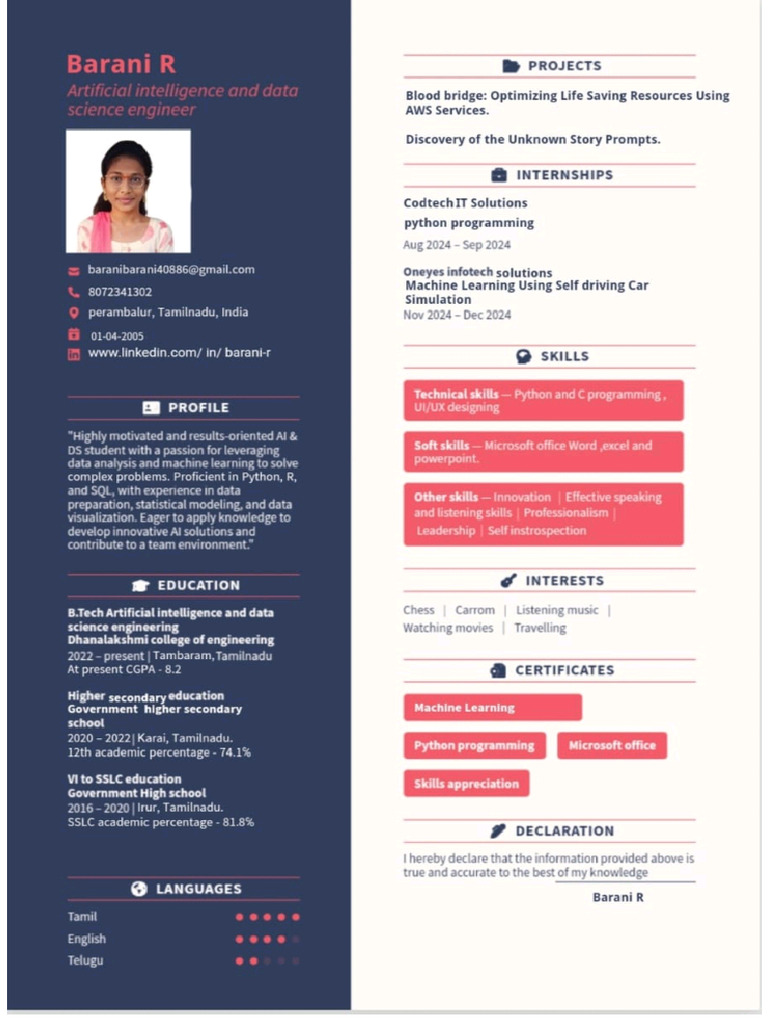 Barani Resume | PDF