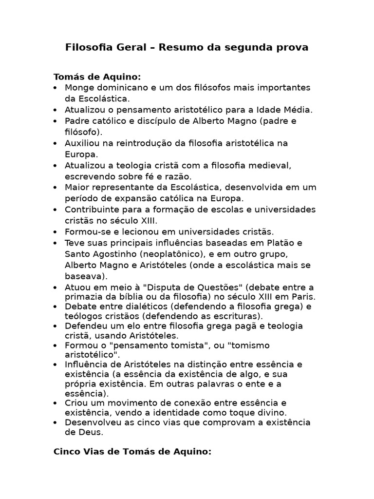 Filosofia Geral - Resumo | PDF | Immanuel Kant | Tomismo