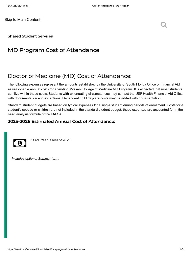 Cost of Attendance - USF Health | PDF | Cost Of Living | Student ...