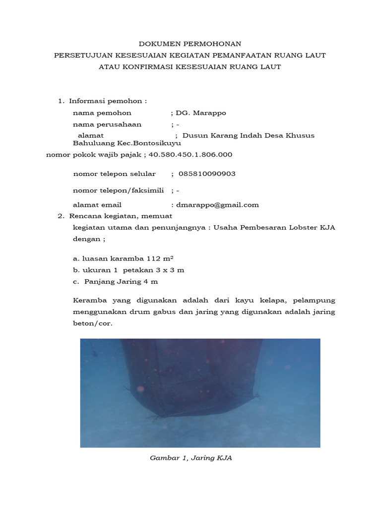 Dokumen PKPRL KJA Desa Bahuluang Kab. Kepulauan Selayar | PDF