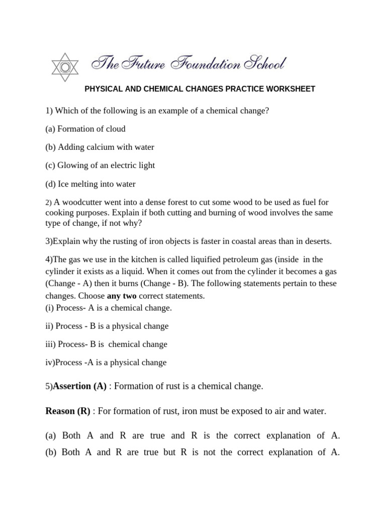 Physical vs Chemical Changes Worksheet | PDF | Breads | Baking