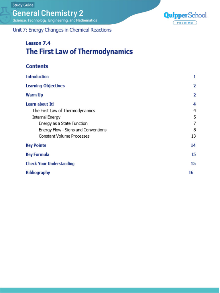 GC2 Q4W2 Quipper Study Guide The First Law of Thermodynamics | PDF ...