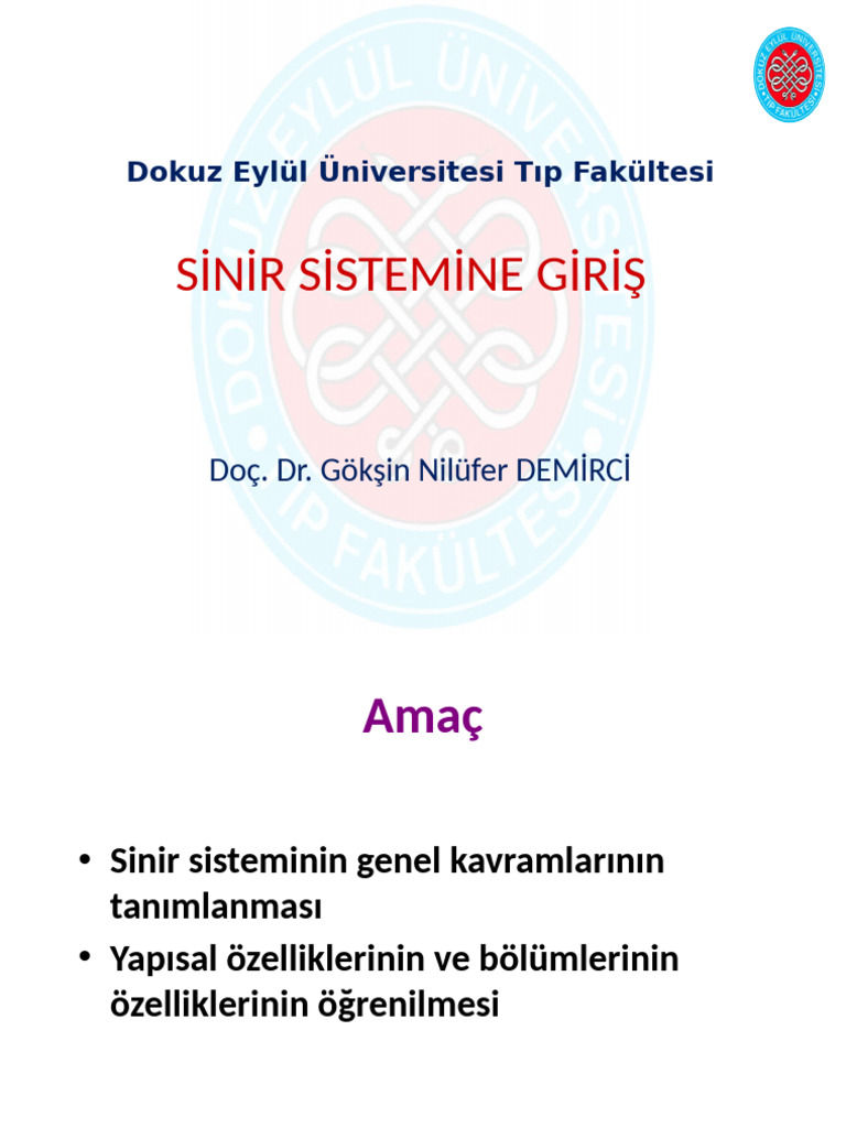 Sunum 1 DR - Goksin Nilufer Demirci Sinir Sistemine Giris d2 | PDF