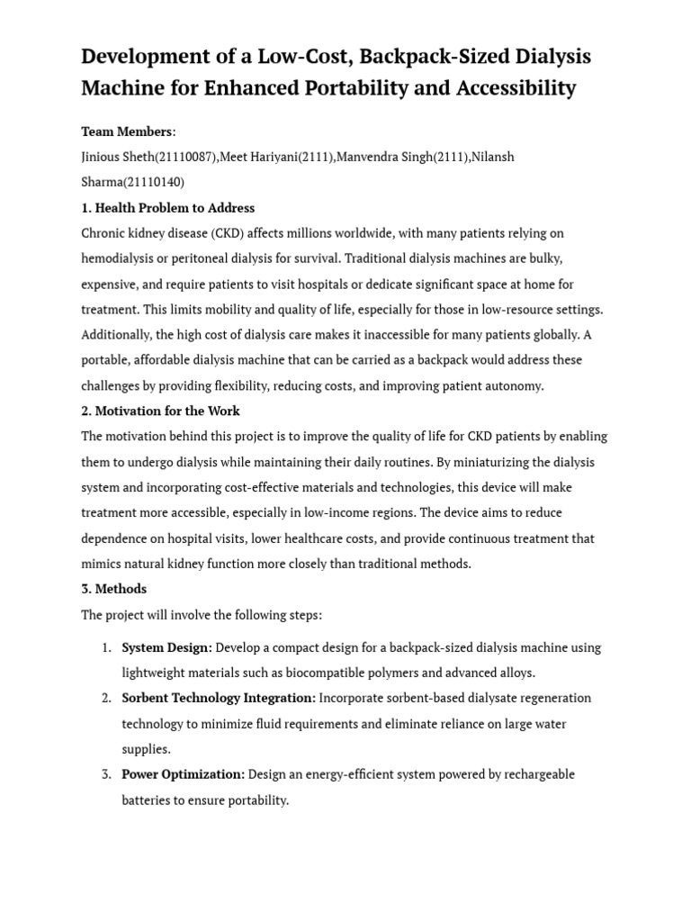 Project Proposal For Intro To Biomedical Engineering | PDF | Chronic ...