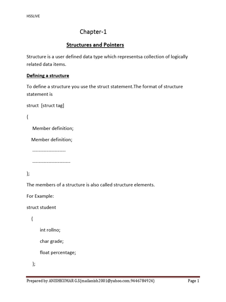 XII Comp Science Chapter1 Structure Pointers Hsslive | PDF | Pointer ...