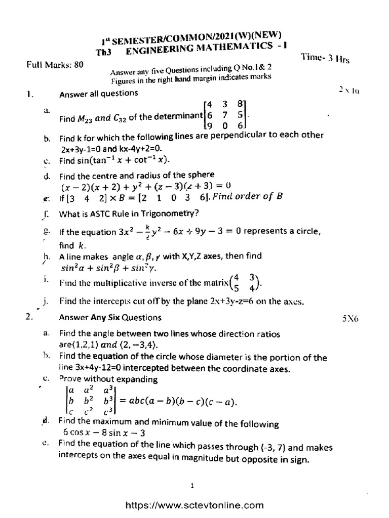 All 1 Sem Engineering Mathematics 1 Winter 2021 | PDF