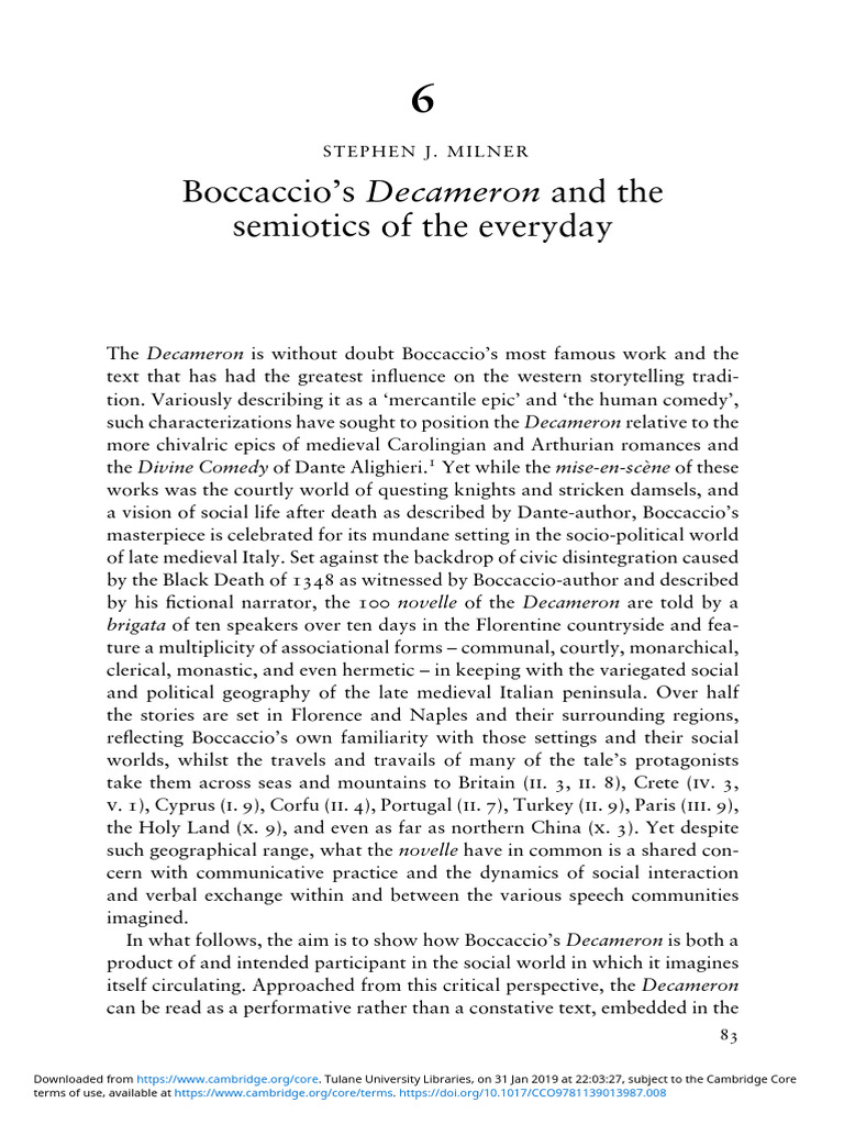 Boccaccios Decameron and The Semiotics of The Everyday | PDF | The Decameron | Rhetoric