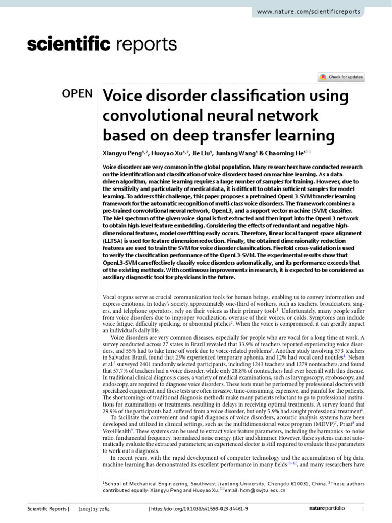 Voice Disorder Classification Using Convolutional Neural Network Based On Deep Transfer ...