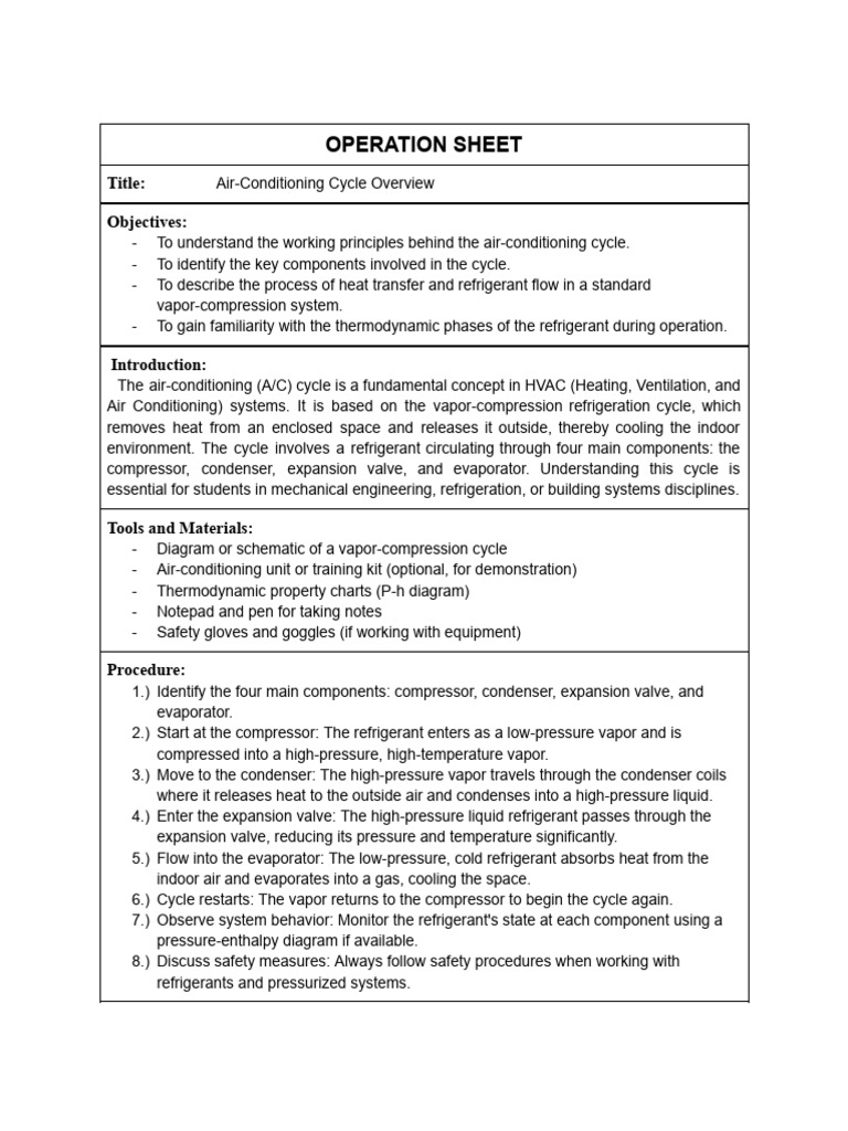 Operation Sheet | PDF | Air Conditioning | Building Automation