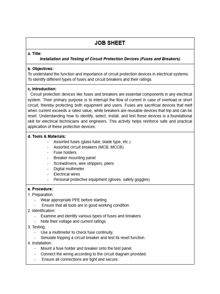 Job Sheet | PDF | Fuse (Electrical) | Manufactured Goods