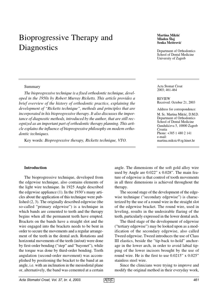 Bioprogressive Therapy | PDF | Orthodontics | Tooth