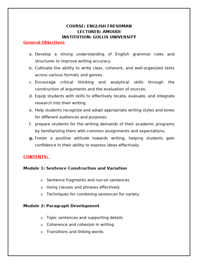 Freshman English Outline by Amoudi | PDF