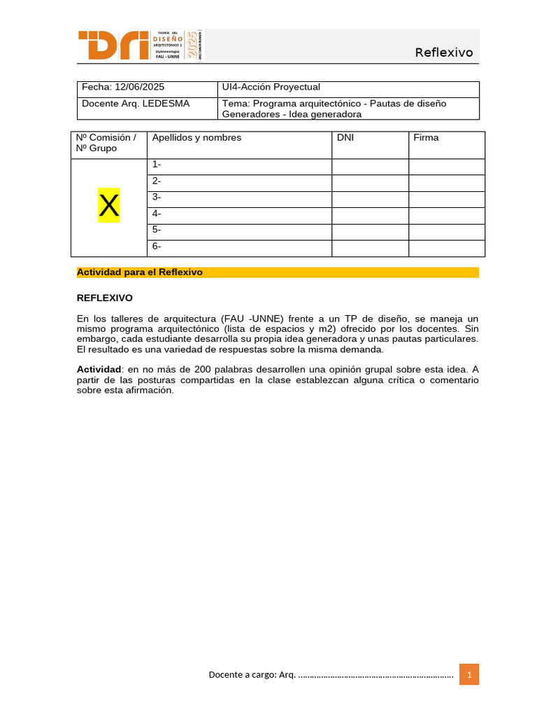 UI4 Reflexivo LEDESMA Programa Arquitectónico (10!06!25) | PDF
