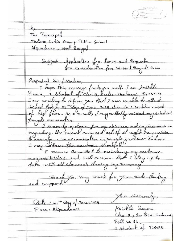 Class Absence Notification Letter | PDF