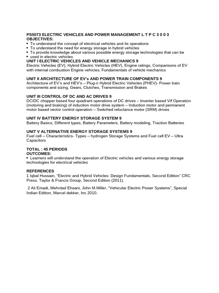 Ps5073 Electric Vehicles and Power Management | PDF