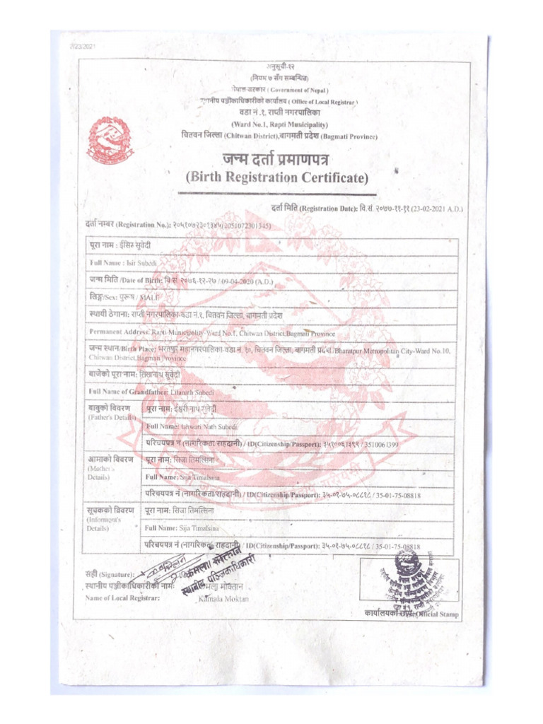Birth Registration Certificate | PDF