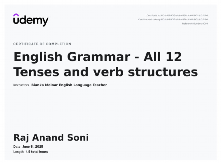 English Grammar - All 12 Tenses and Verb Structures | PDF