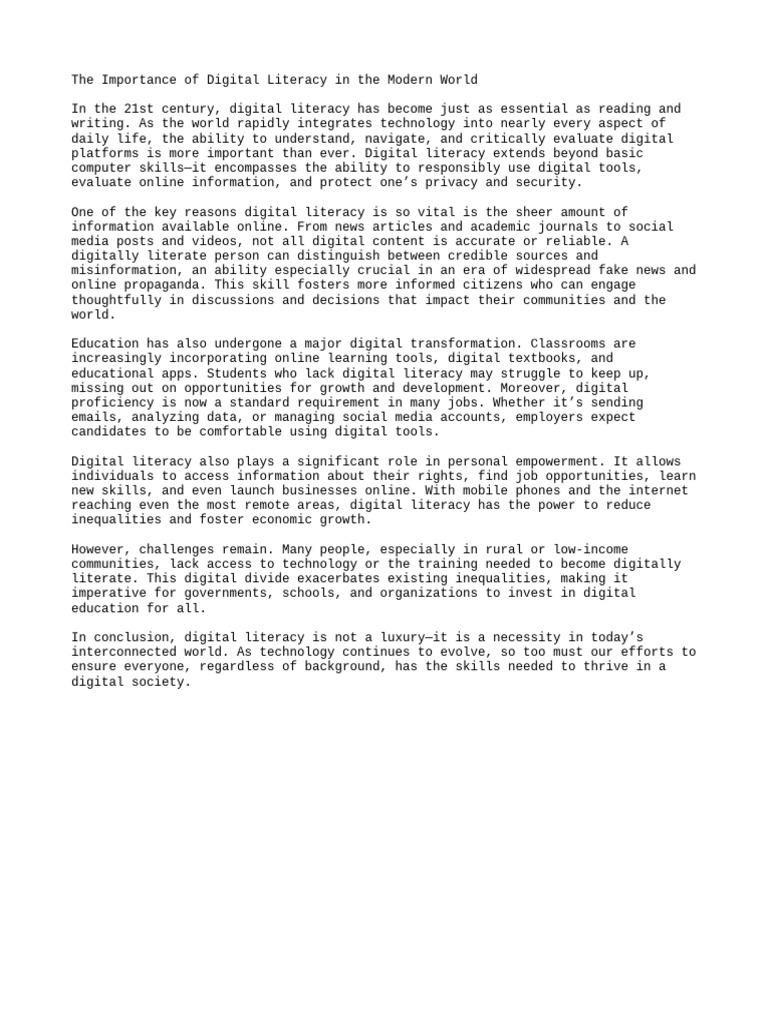 The Importance of Digital Literacy | PDF | Literacy | Human Communication