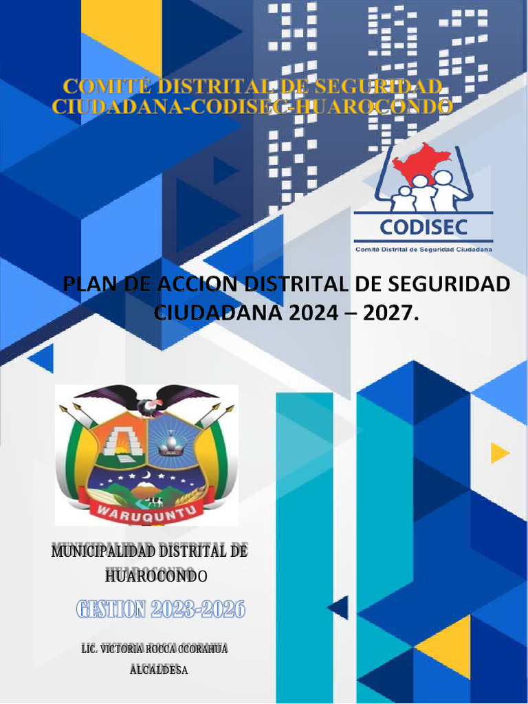 Plan de Accion de Seguridad Ciudadana Del Distrito de Huarocondo 2024 - 2027 | PDF | Valores | Robo