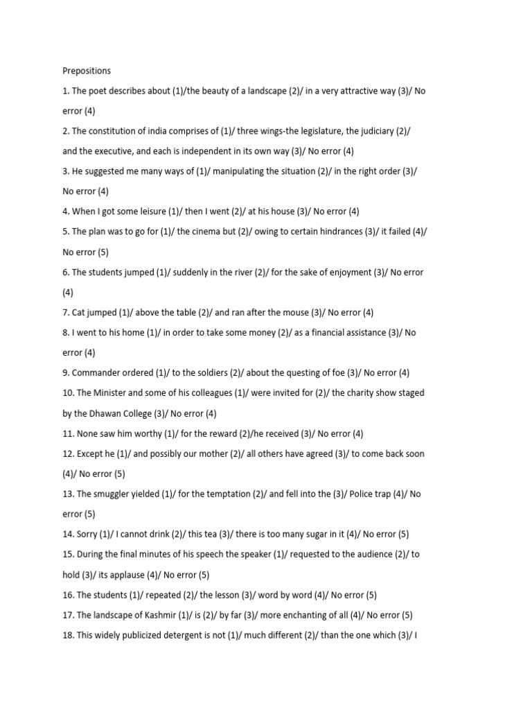 Prepositions Practice Questions | PDF