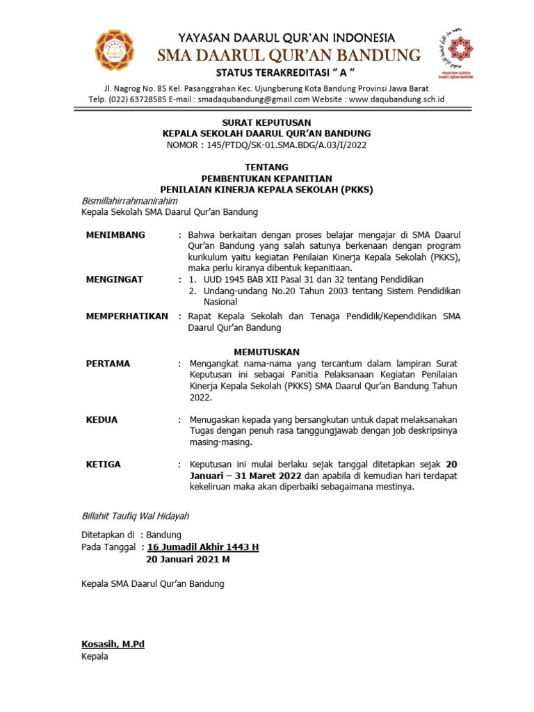 Pembentukan Panitia PKKS SMA Daarul Qur'an | PDF