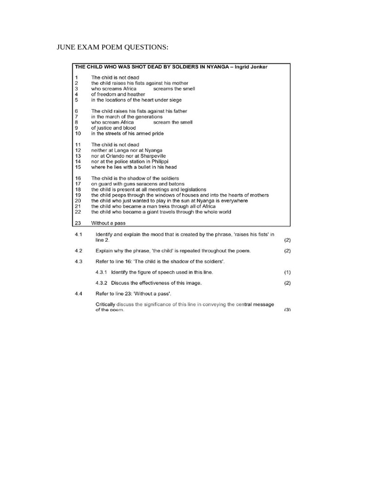 June's Picture Poem Analysis Questions | PDF
