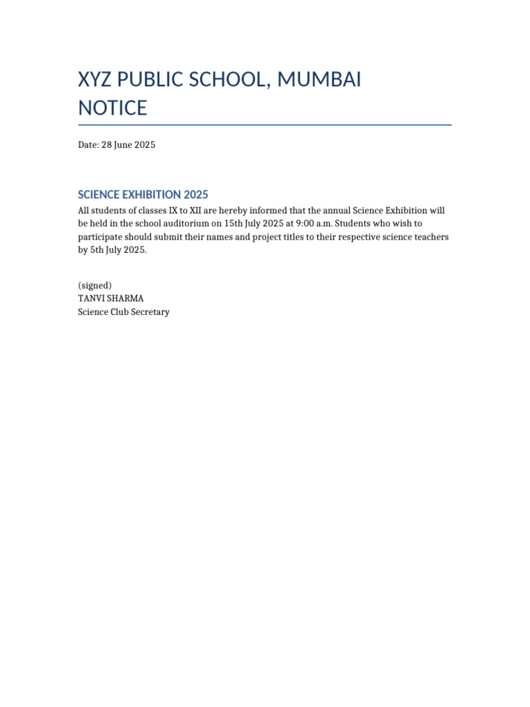 Notice Science Exhibition | PDF