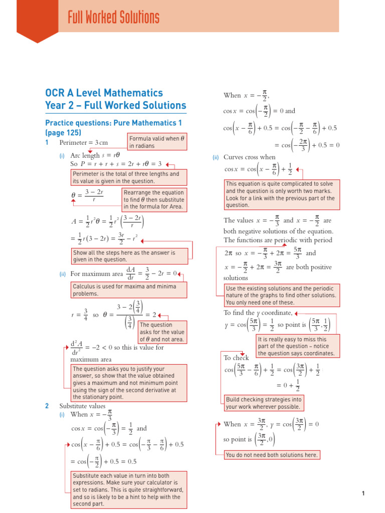 Year 2 OCR A Level Maths Solutions | PDF | Pi | Trigonometric Functions