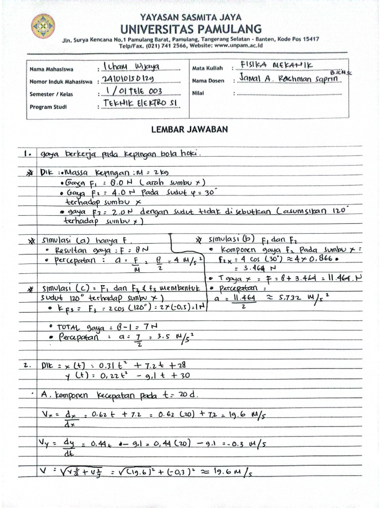 Tugas UTS Fisika Mekanik | PDF
