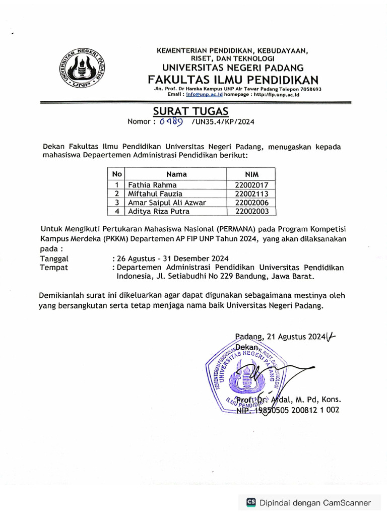 Surat Tugas Permana Upi | PDF