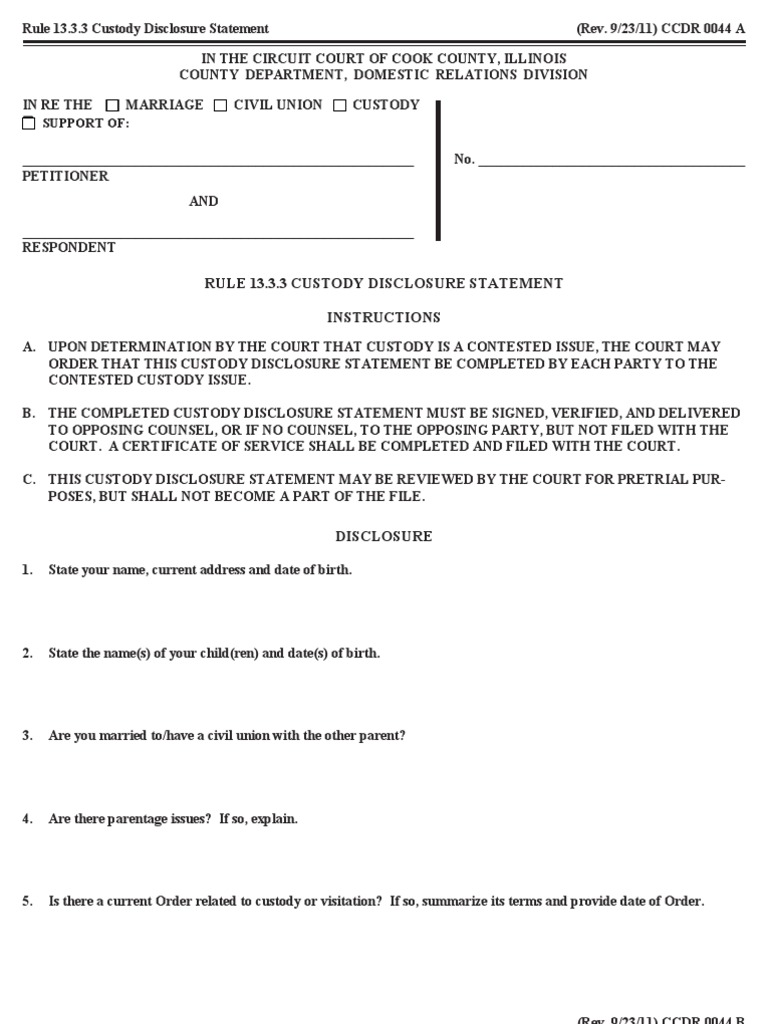 Cook County Disclosure Statement | PDF | Child Custody | Contact (Law)