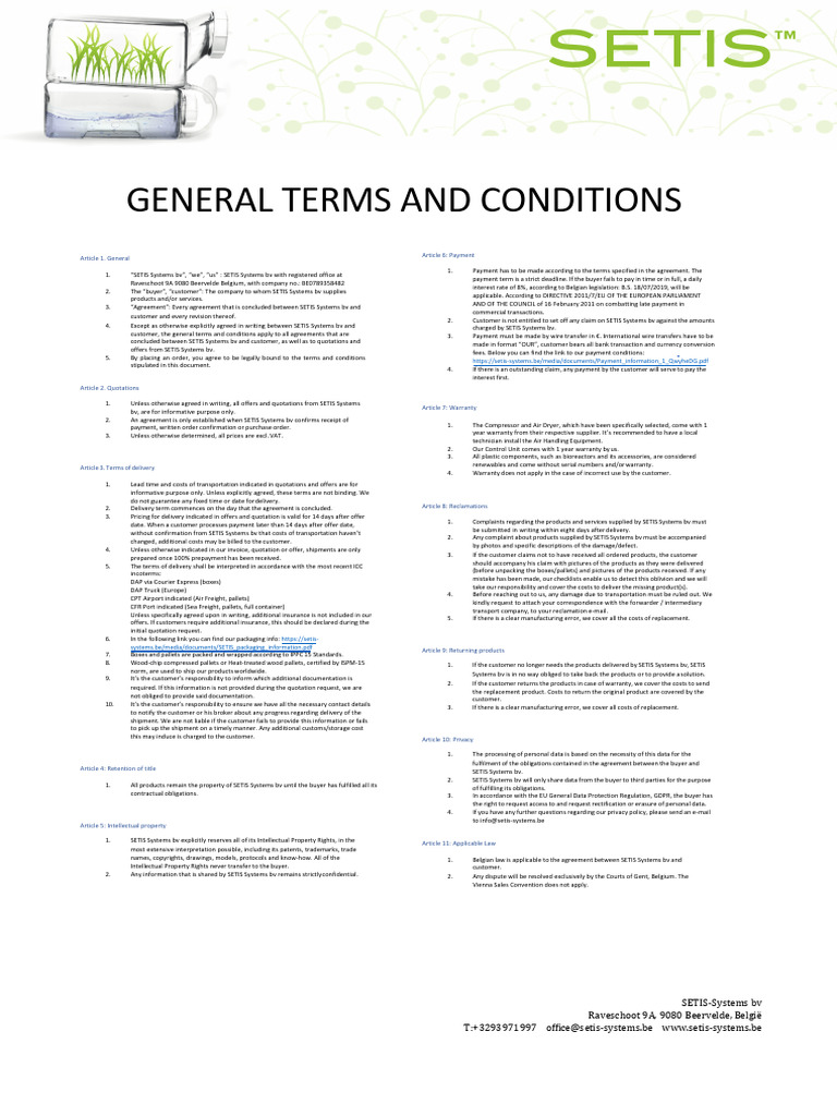 SETIS General Terms and Conditions 2024 OdrFuex | PDF | Private Law ...