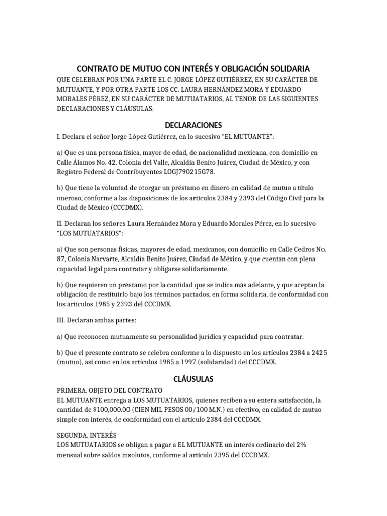 Contrato Mutuo Solidario DETF | PDF