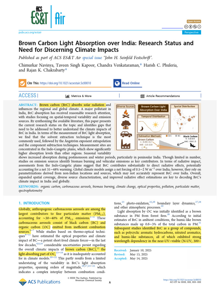 Navinya Et Al 2025 Brown Carbon Light Absorption Over India Research ...