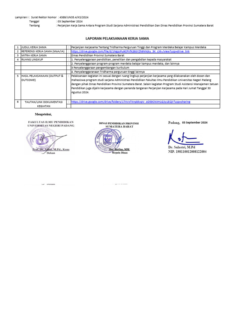 Form Laporan Kerjasama (PKS) Asma Sumbar | PDF