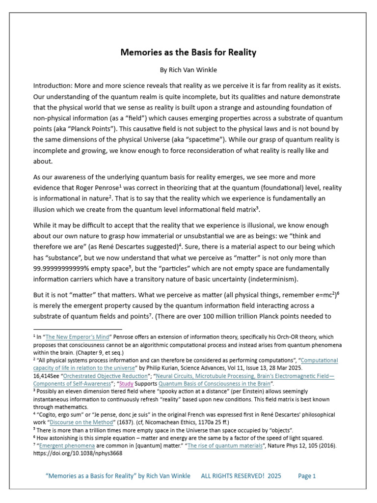 Memories As The Basis For Reality | PDF | Consciousness | Reality