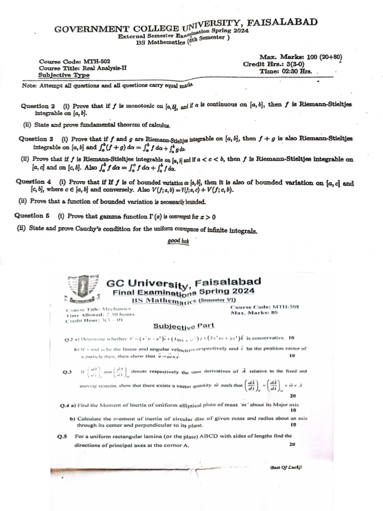 Bs Math 6th Past Paper 2024. | PDF