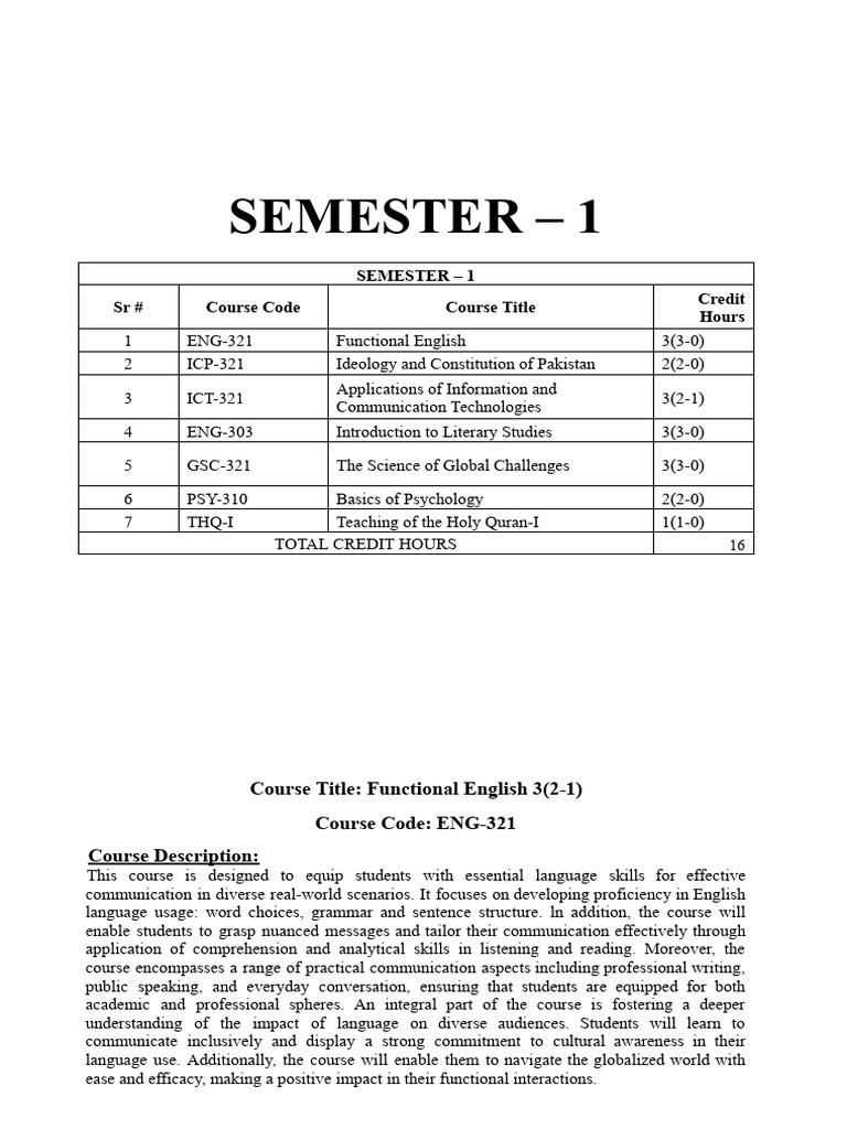 Semester 1 Course Overview and Details | PDF | Psychology | Educational ...