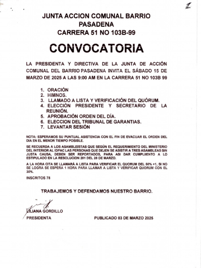Acta 06 de 29-03-2025 Jac Pasadena Eleccion de Tribunal de Garantias | PDF | Quórum ...