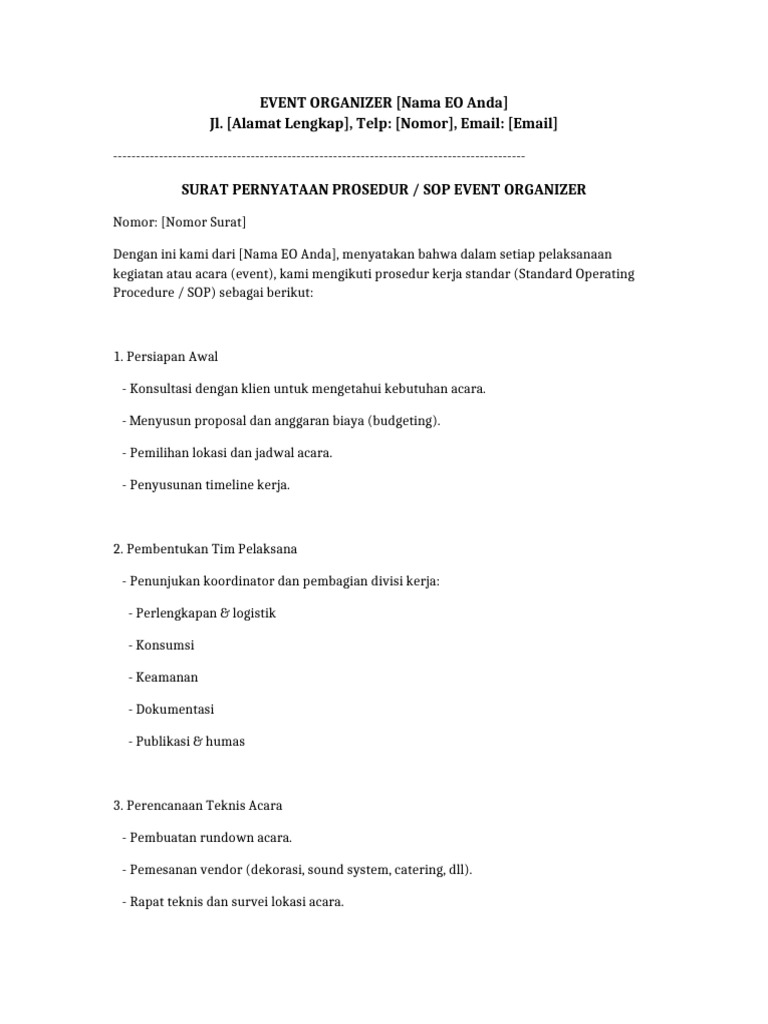 Surat Pernyataan SOP Event Organizer | PDF