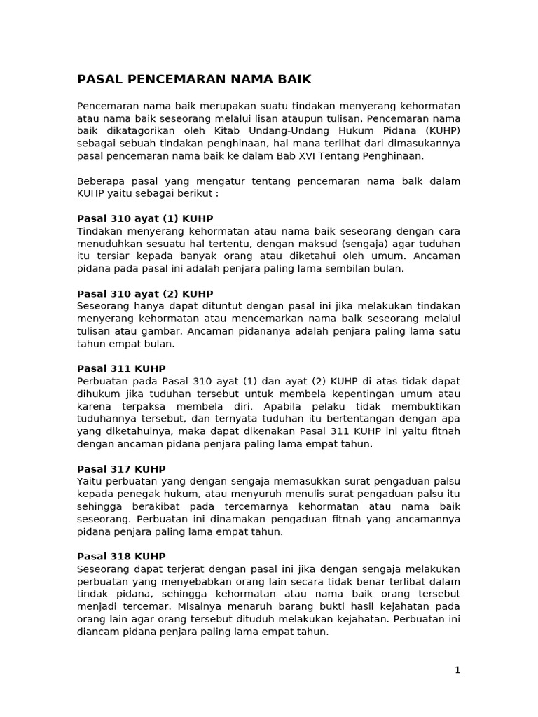 Aturan Pencemaran Nama Baik di KUHP | PDF