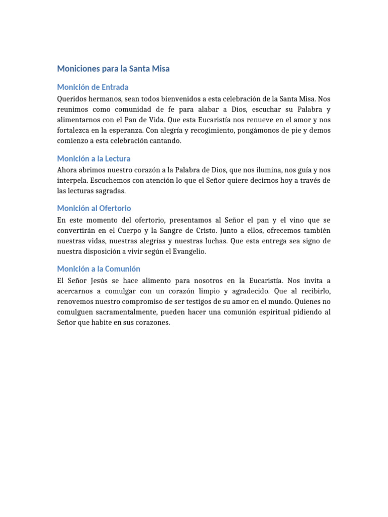 Moniciones Misa | PDF