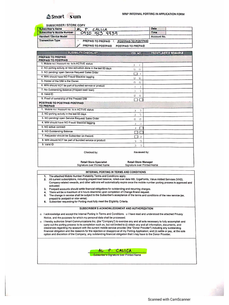 Smart Porting Form | PDF