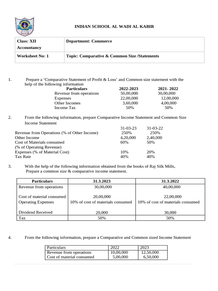 Comparative & Common Size Statements Guide | PDF | Income Statement ...