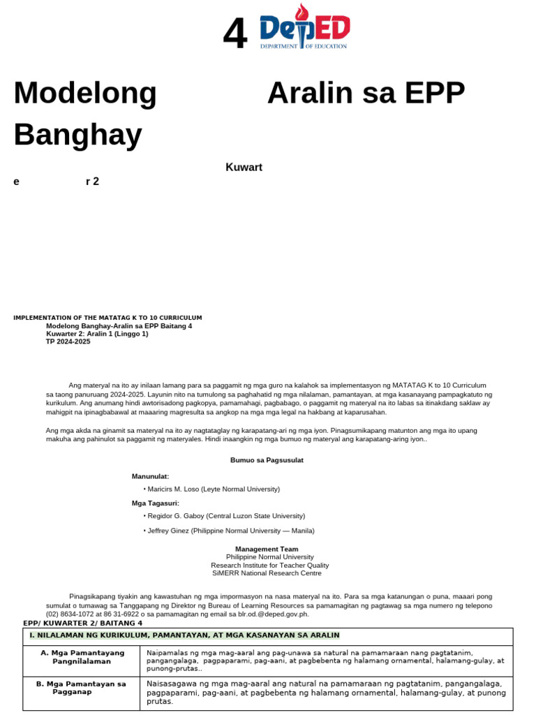 Q2 LE EPP 4 Lesson 1 Week 1 | PDF