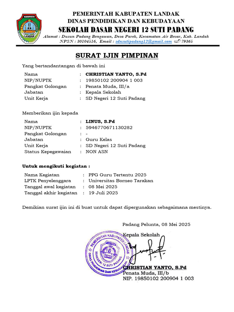 Form Surat Ijin Dari Pimpinan | PDF