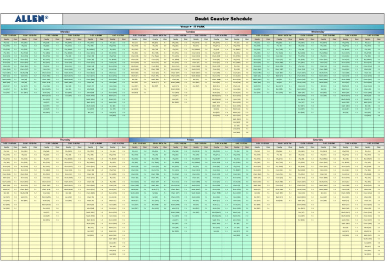 Allen Doubt Counter Schedule | PDF
