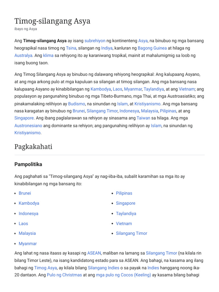 Timog-Silangang Asya - Wikipedia, Ang Malayang Ensiklopedya | PDF