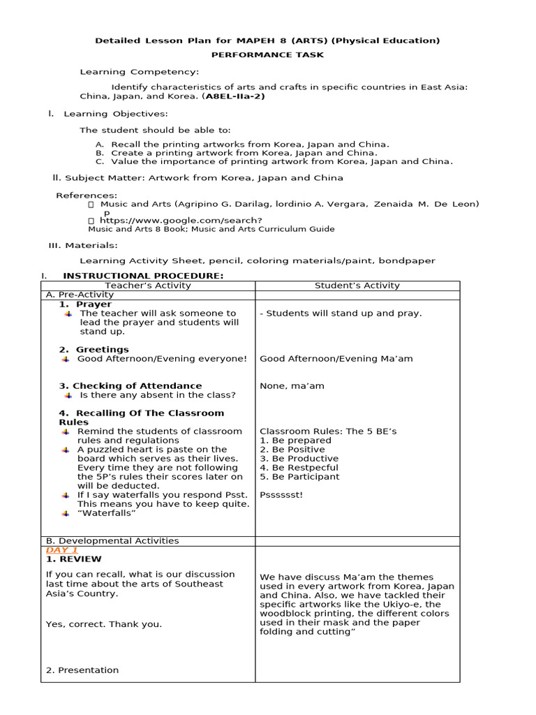 Lesson Plan in Mapeh 8 Week Basketball and Printing | PDF | Lesson Plan